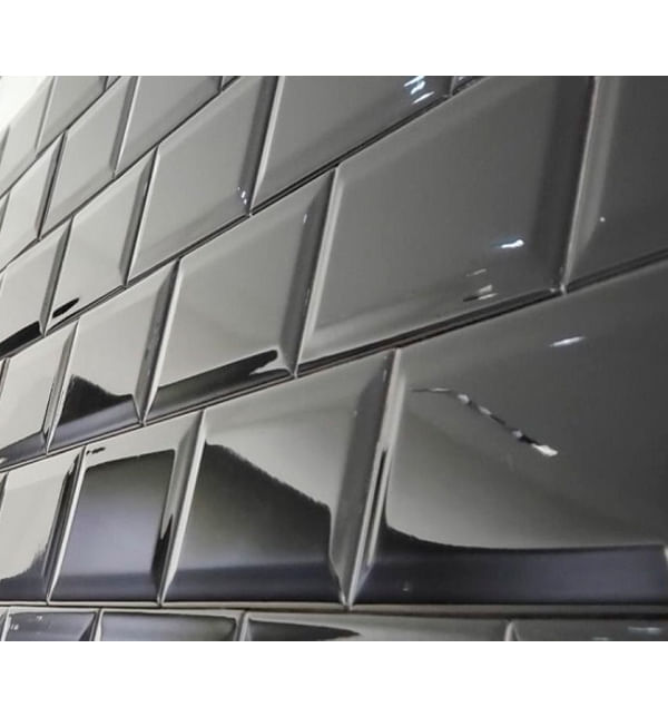 Azulejo Subway Brick Soft Biselado Negro Piu 7,5x15cm (unidad) - Merlino