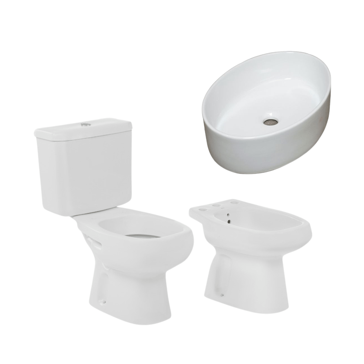 Juego Baño Monaco Roca Inodoro Largo Bidet 3 + Bacha Ovalada - Merlino